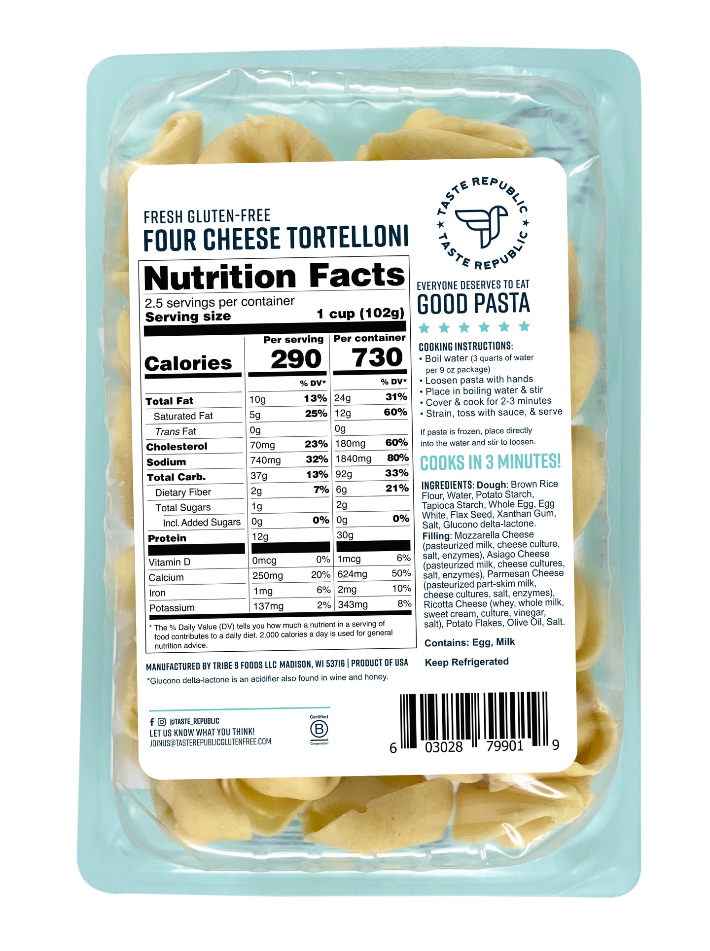 Fresh Gluten-Free Four Cheese Tortelloni (6-Pack) – Taste Republic ...