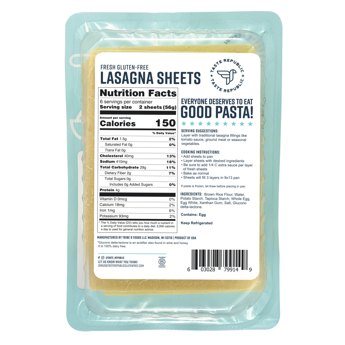 Fresh Gluten-Free Lasagna Sheets (6-Pack) – Taste Republic Gluten-Free